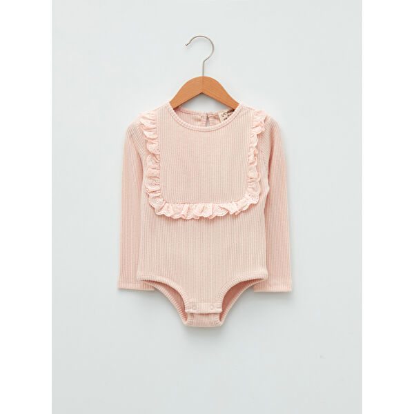 Bisiklet Yaka Uzun Kollu Fırfır Detaylı Kız Bebek Çıtçıtlı Body
