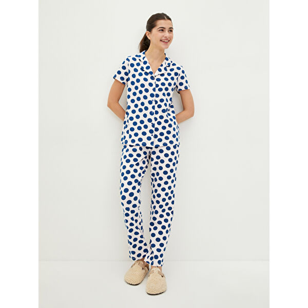 LCW DREAM Gömlek Yaka Puantiyeli Kısa Kollu Kadın Pijama Takımı