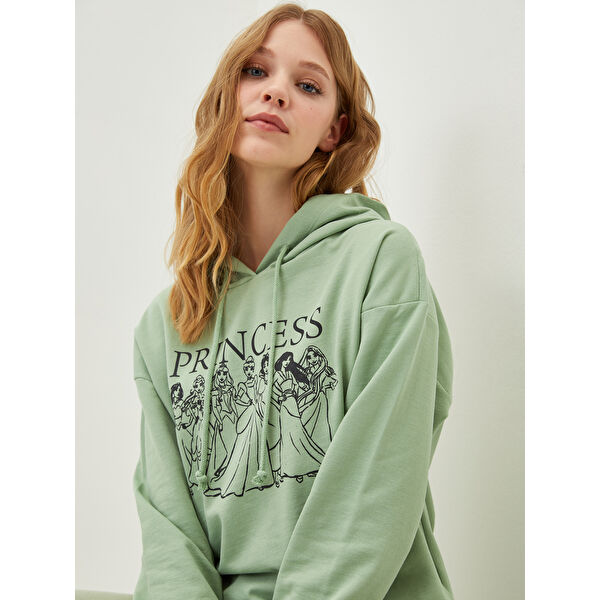 Kapüşonlu Princess Baskılı Uzun Kollu Kadın Sweatshirt Kapüşonlu Princess Baskılı Uzun Kollu Kadın Sweatshirt