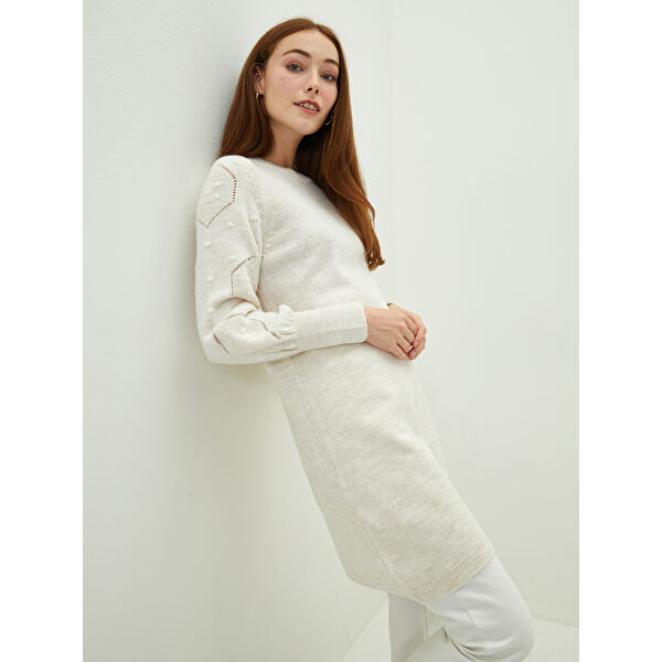 Bisiklet Yaka Kendinden Desenli Uzun Kollu Kadın Triko Tunik Bisiklet Yaka Kendinden Desenli Uzun Kollu Kadın Triko Tunik