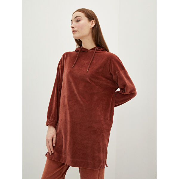 LCW MODEST Kapüşonlu Düz Uzun Kollu Kadife Kadın Tunik LCW MODEST Kapüşonlu Düz Uzun Kollu Kadife Kadın Tunik