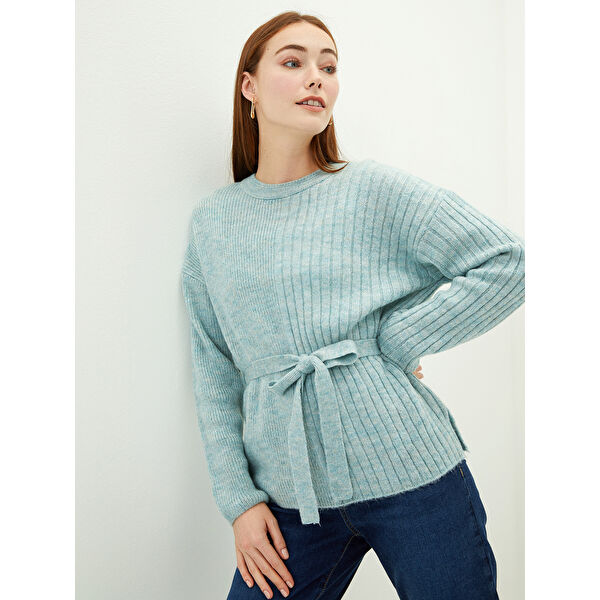 Bisiklet Yaka Düz Uzun Kollu Kadın Triko Kazak