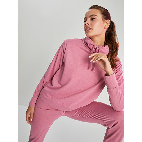 Keşiş Yaka Düz Uzun Kollu Kadın Spor Sweatshirt Keşiş Yaka Düz Uzun Kollu Kadın Spor Sweatshirt