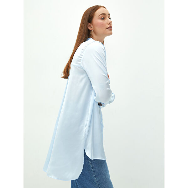 Gömlek Yaka Düz Uzun Kollu Kadın Tunik