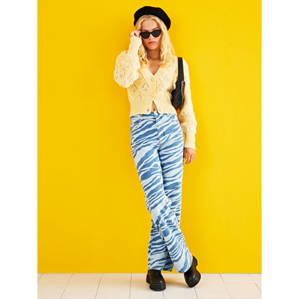 Yüksek Bel Wideleg İspanyol Paça Kadın Jean Pantolon