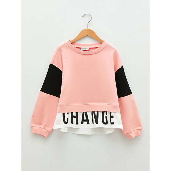 Bisiklet Yaka Baskılı Uzun Kollu Kız Çocuk Sweatshirt