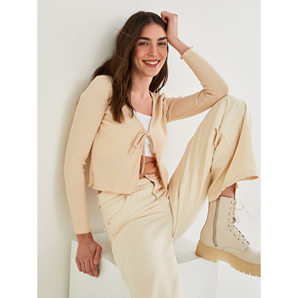 XSIDE V Yaka Düz Uzun Kollu Kaşkorse Kadın Hırka