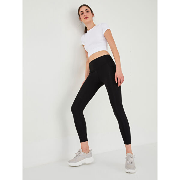 Beli Lastikli Düz Spor Kadın Tayt