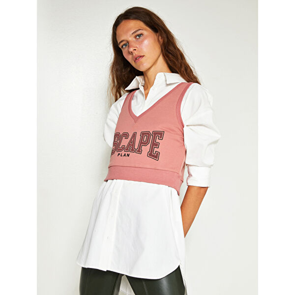 V Yaka Desenli Kolsuz Kadın Atlet