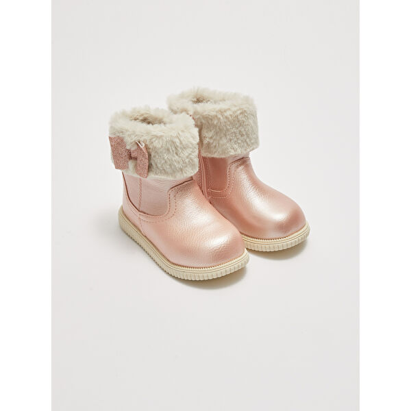 Pelüş Detaylı Fermuarlı Kız Bebek Bot