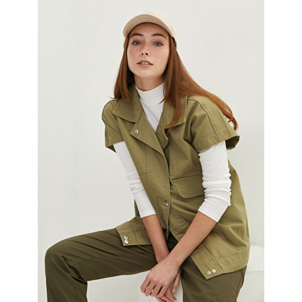 Gömlek Yaka Cep Detaylı Kolsuz Kadın Yelek