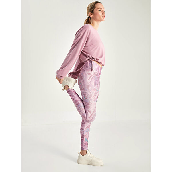 LCW ACTIVE Beli Lastikli Desenli Kadın Spor Tayt