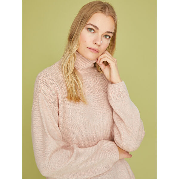 Balıkçı Yaka Düz Uzun Kollu Kadın Triko Kazak