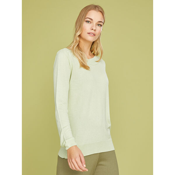 Kayık Yaka Düz Uzun Kollu Kadın Triko Kazak