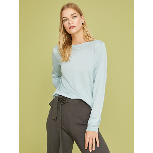 Kayık Yaka Düz Uzun Kollu Kadın Triko Kazak