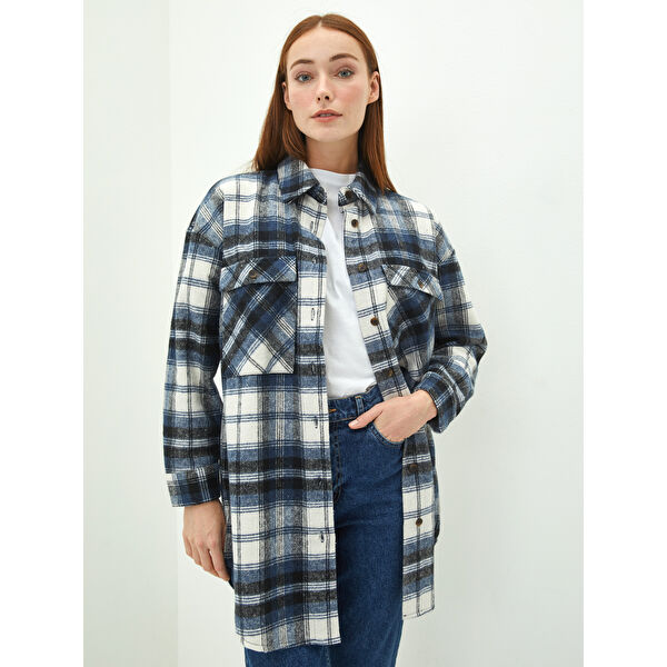 Gömlek Yaka Ekose Uzun Kollu Oversize Flanel Kumaş Kadın Tunik Gömlek Yaka Ekose Uzun Kollu Oversize Flanel Kumaş Kadın Tunik