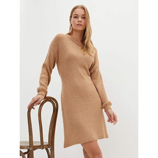 Bisiklet Yaka Kuşaklı Uzun Kollu Kadın Triko Tunik