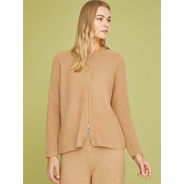 Bisiklet Yaka Düz Uzun Kollu Kadın Triko Hırka