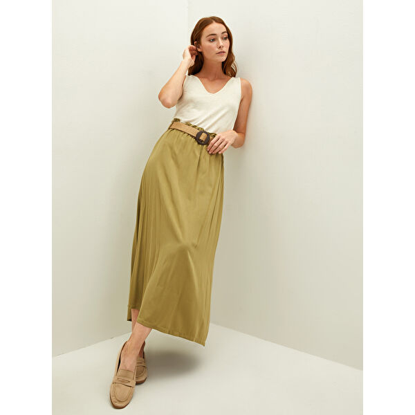 Beli Kemerli Düz A Kesim Viskon Kadın Etek Beli Kemerli Düz A Kesim Viskon Kadın Etek