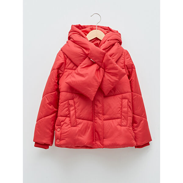 Kapüşonlu Kız Çocuk Şişme Mont ve Atkı