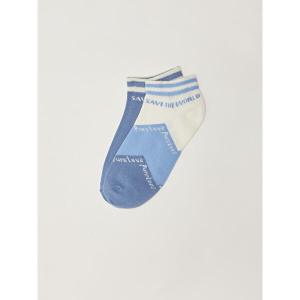 Slogan Baskılı Kadın Patik Çorap 2'li Paket