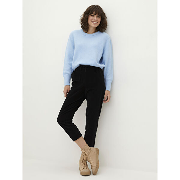 Beli Lastikli Bağlama Detaylı Fitilli Kadife Kadın Pantolon Beli Lastikli Bağlama Detaylı Fitilli Kadife Kadın Pantolon