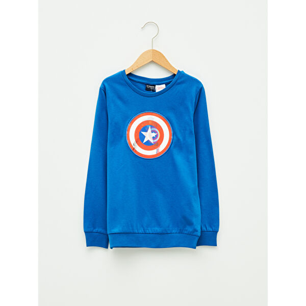 Bisiklet Yaka Captain America Hologram Baskılı Uzun Kollu Erkek Çocuk Tişört Bisiklet Yaka Captain America Hologram Baskılı Uzun Kollu Erkek Çocuk Tişört