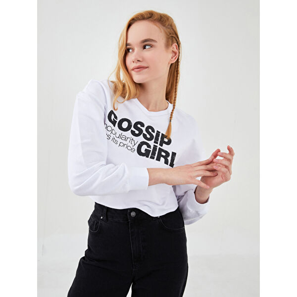 Bisiklet Yaka Gossip Girl Baskılı Uzun Kollu Pamuklu Kadın Sweatshirt Bisiklet Yaka Gossip Girl Baskılı Uzun Kollu Pamuklu Kadın Sweatshirt