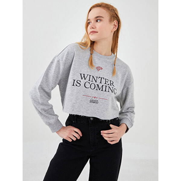 Bisiklet Yaka Game Of Thrones Baskılı Uzun Kollu Kadın Sweatshirt Bisiklet Yaka Game Of Thrones Baskılı Uzun Kollu Kadın Sweatshirt