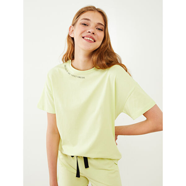 Bisiklet Yaka Baskılı Kısa Kollu Pamuklu Kadın Şortlu Pijama Takımı Bisiklet Yaka Baskılı Kısa Kollu Pamuklu Kadın Şortlu Pijama Takımı