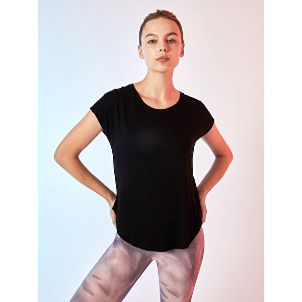 Bisiklet Yaka Düz Kısa Kollu Kadın Spor Tişört