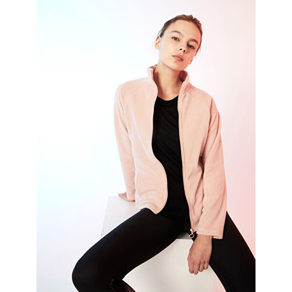 Dik Yaka Düz Uzun Kollu Kadın Spor Hırka