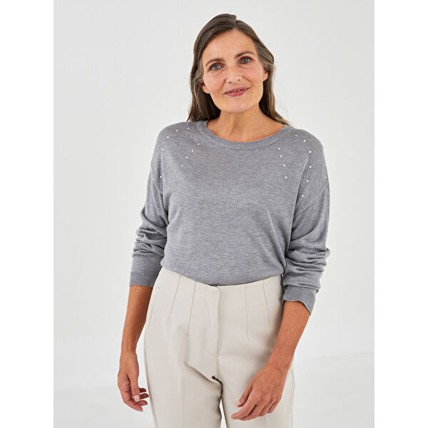 Bisiklet Yaka Düz Uzun Kollu Kadın Triko Kazak