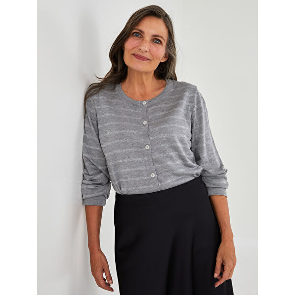 Bisiklet Yaka Çizgili Uzun Kollu Kadın Triko Hırka Bisiklet Yaka Çizgili Uzun Kollu Kadın Triko Hırka