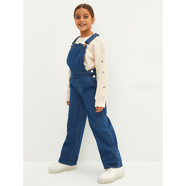 Geniş Paça Pamuklu Kız Çocuk Jean Salopet Geniş Paça Pamuklu Kız Çocuk Jean Salopet