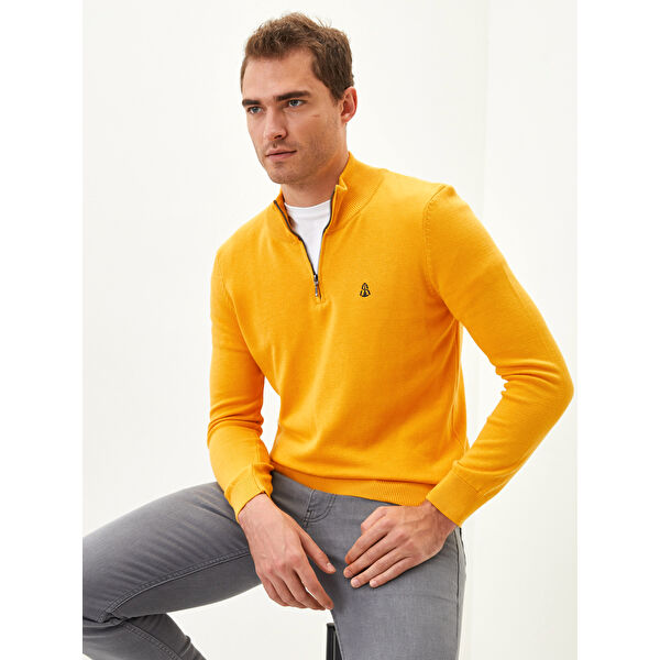 Fermuarlı Dik Yaka Uzun Kollu Erkek Triko Kazak