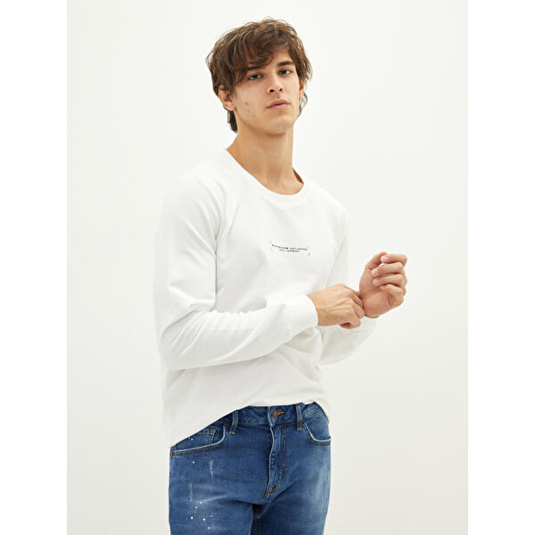 Bisiklet Yaka Uzun Kollu Baskılı Erkek Sweatshirt