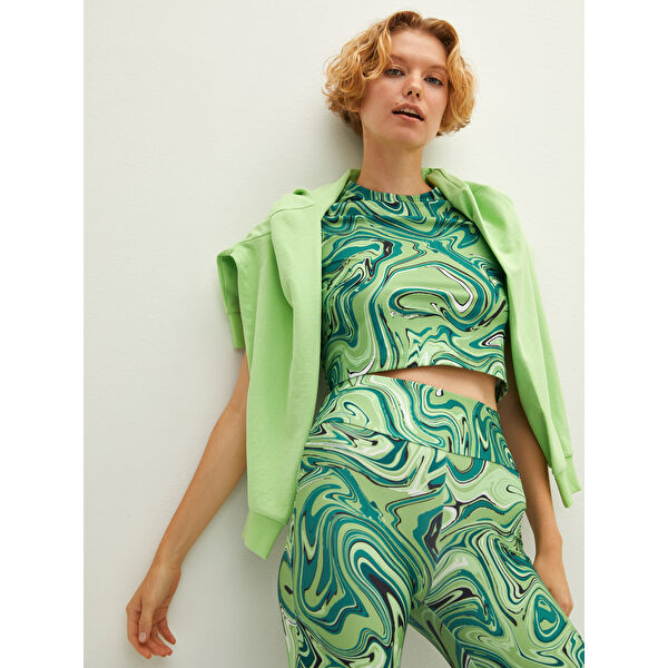 Bisiklet Yaka Desenli Kısa Kollu Kadın Tişört