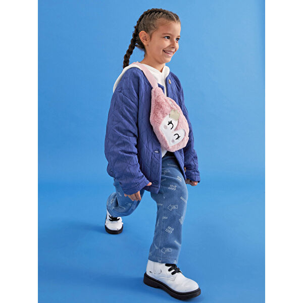 Bisiklet Yaka Kapitone Desenli Uzun Kollu Kız Çocuk Mont