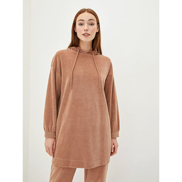 LCW MODEST Kapüşonlu Düz Uzun Kollu Kadife Kadın Tunik LCW MODEST Kapüşonlu Düz Uzun Kollu Kadife Kadın Tunik