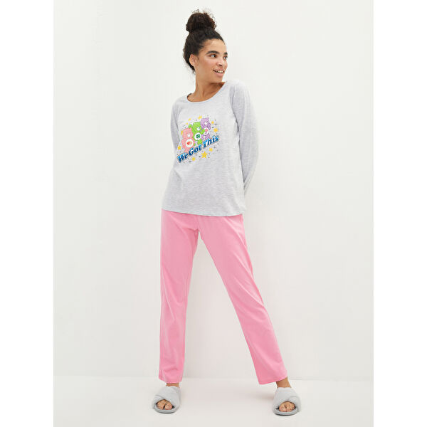 Bisiklet Yaka Baskılı Uzun Kollu Pamuklu Kadın Pijama Takımı Bisiklet Yaka Baskılı Uzun Kollu Pamuklu Kadın Pijama Takımı