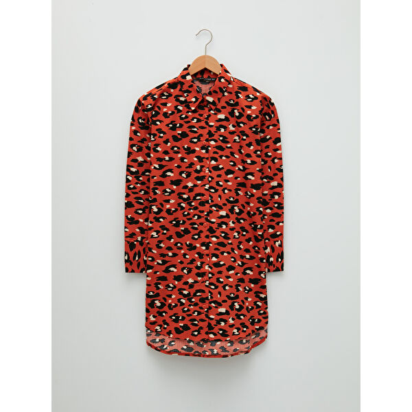 Gömlek Yaka Desenli Uzun Kollu Pamuklu Kadın Tunik