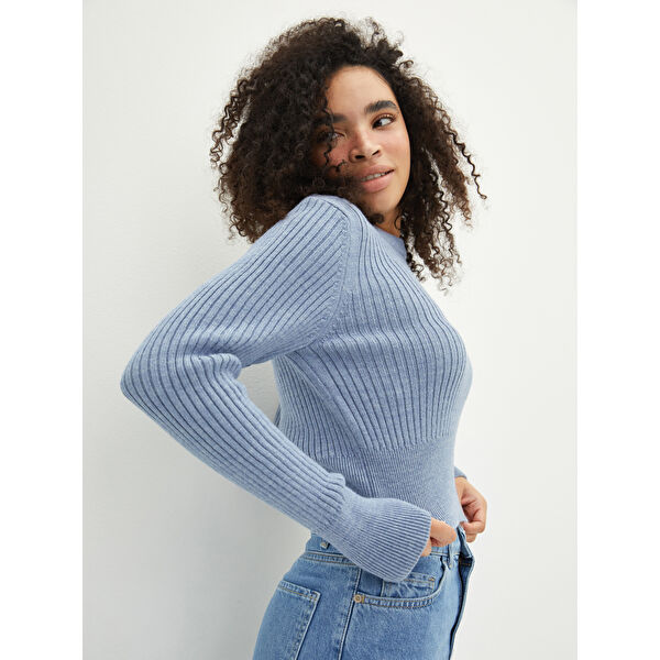 Bisiklet Yaka Düz Uzun Kollu Kadın Triko Kazak