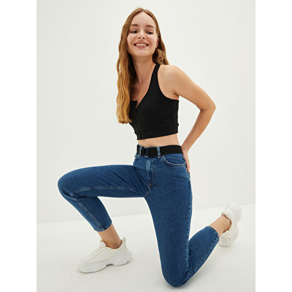 Yüksek Bel Mom Fit Kemer Detaylı Rodeo Kadın Jean Pantolon Yüksek Bel Mom Fit Kemer Detaylı Rodeo Kadın Jean Pantolon
