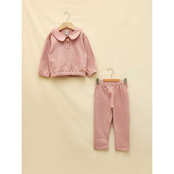 Bebe Yaka Uzun Kollu Basic Organik Pamuklu Kız Bebek Sweatshirt ve Pantolon 2'li Takım Bebe Yaka Uzun Kollu Basic Organik Pamuklu Kız Bebek Sweatshirt ve Pantolon 2'li Takım