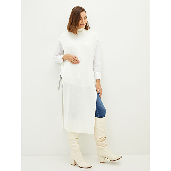 Yarım Balıkçı Yaka Düz Kolsuz Kadın Triko Panço Yarım Balıkçı Yaka Düz Kolsuz Kadın Triko Panço