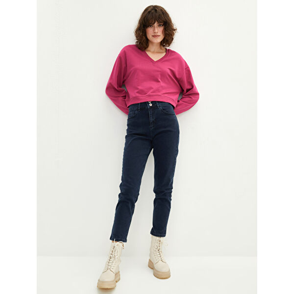 Yüksek Bel Slim Fit Cep Detaylı Kadın Jean Pantolon