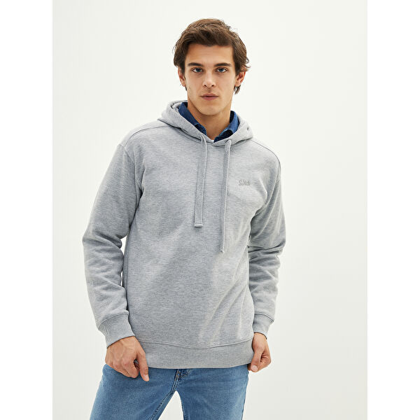 Kapüşonlu Uzun Kollu Nakışlı Erkek Sweatshirt