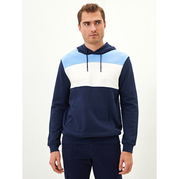 Kapüşonlu Uzun Kollu Renk Bloklu Erkek Sweatshirt Kapüşonlu Uzun Kollu Renk Bloklu Erkek Sweatshirt