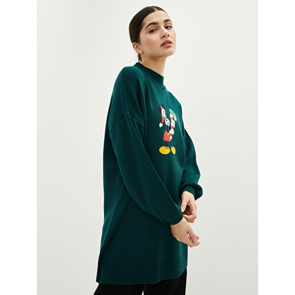 Dik Yaka Mickey Mouse Baskılı Uzun Kollu Kadın Triko Tunik Dik Yaka Mickey Mouse Baskılı Uzun Kollu Kadın Triko Tunik